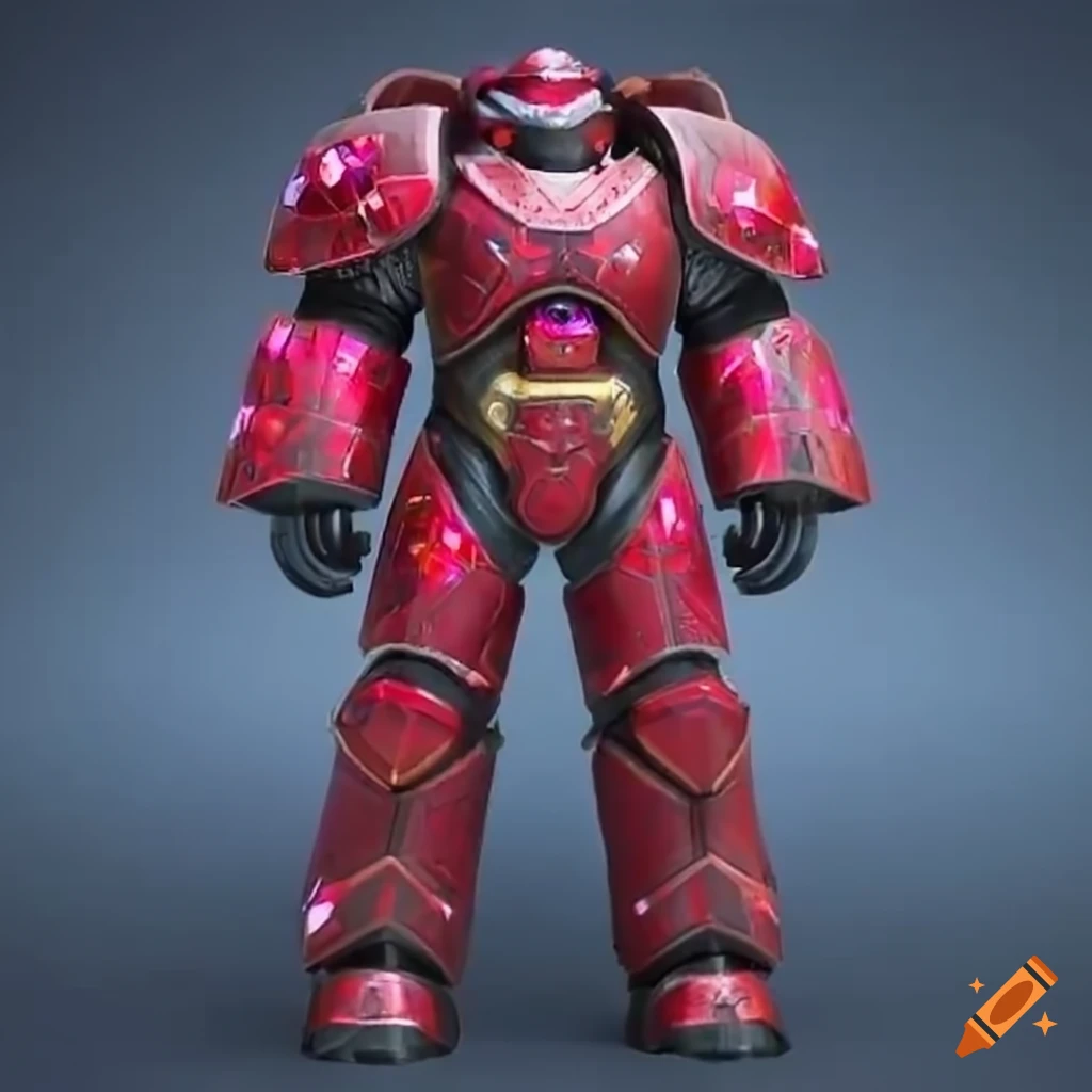 Full body power armor made of red crystals on Craiyon