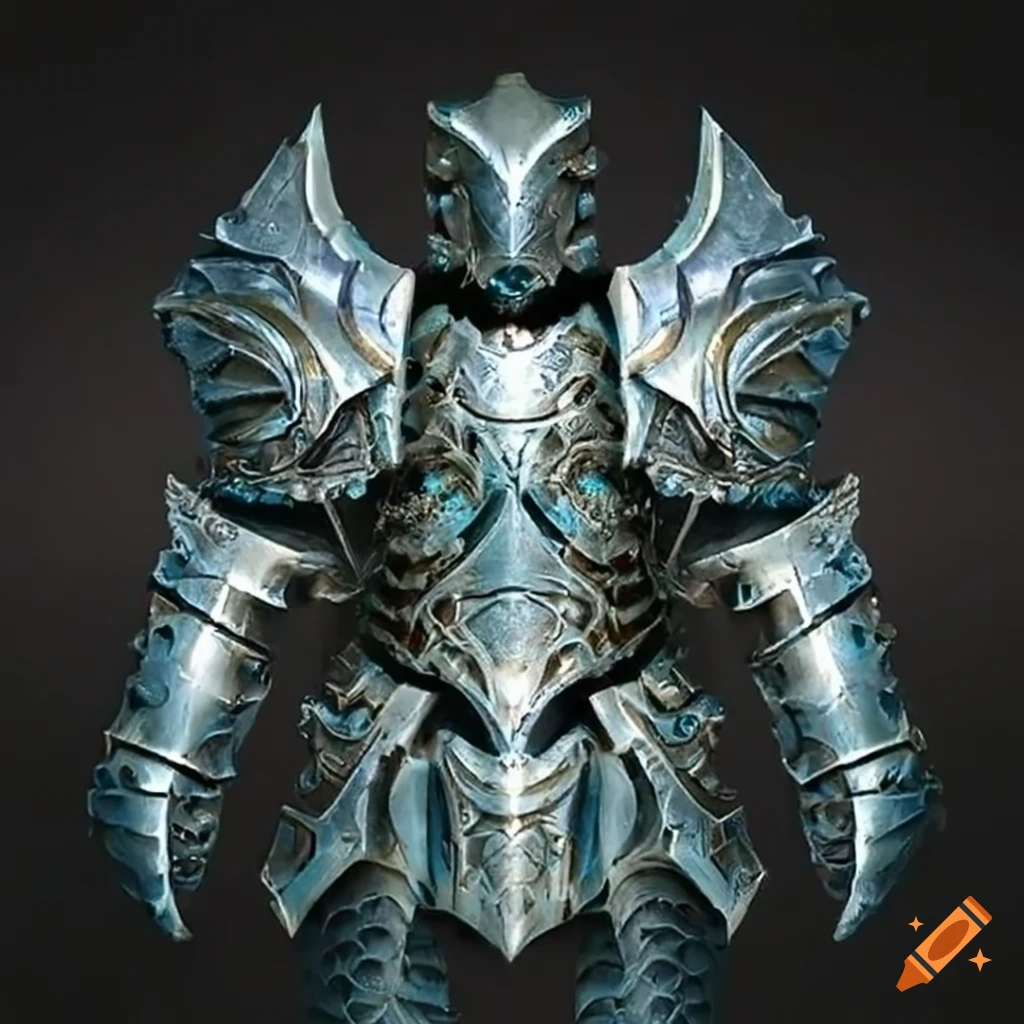 Front view of magically detailed armor on Craiyon