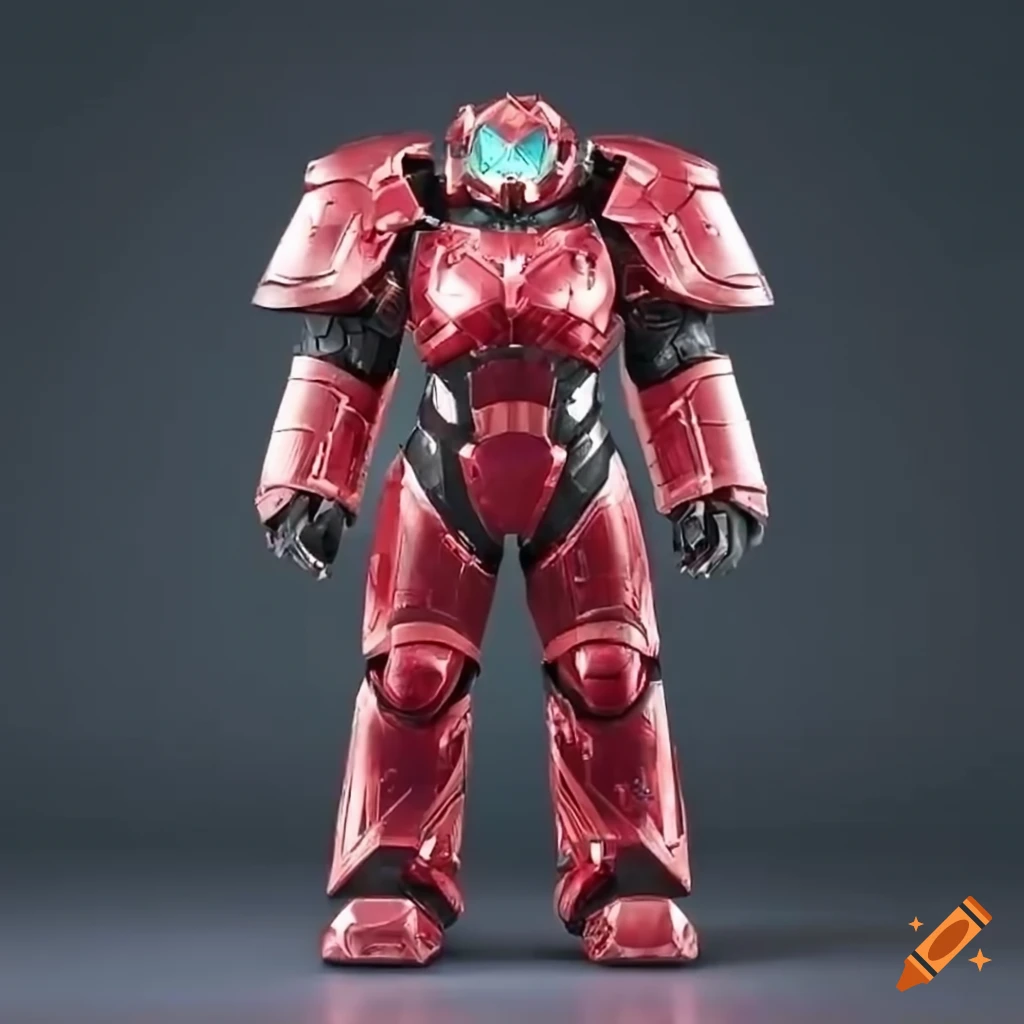 Full body power armor made of red crystals on Craiyon