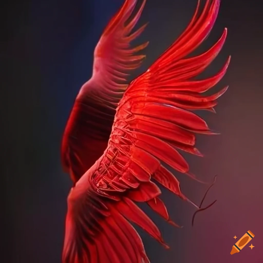 Vibrant red angel wing on Craiyon