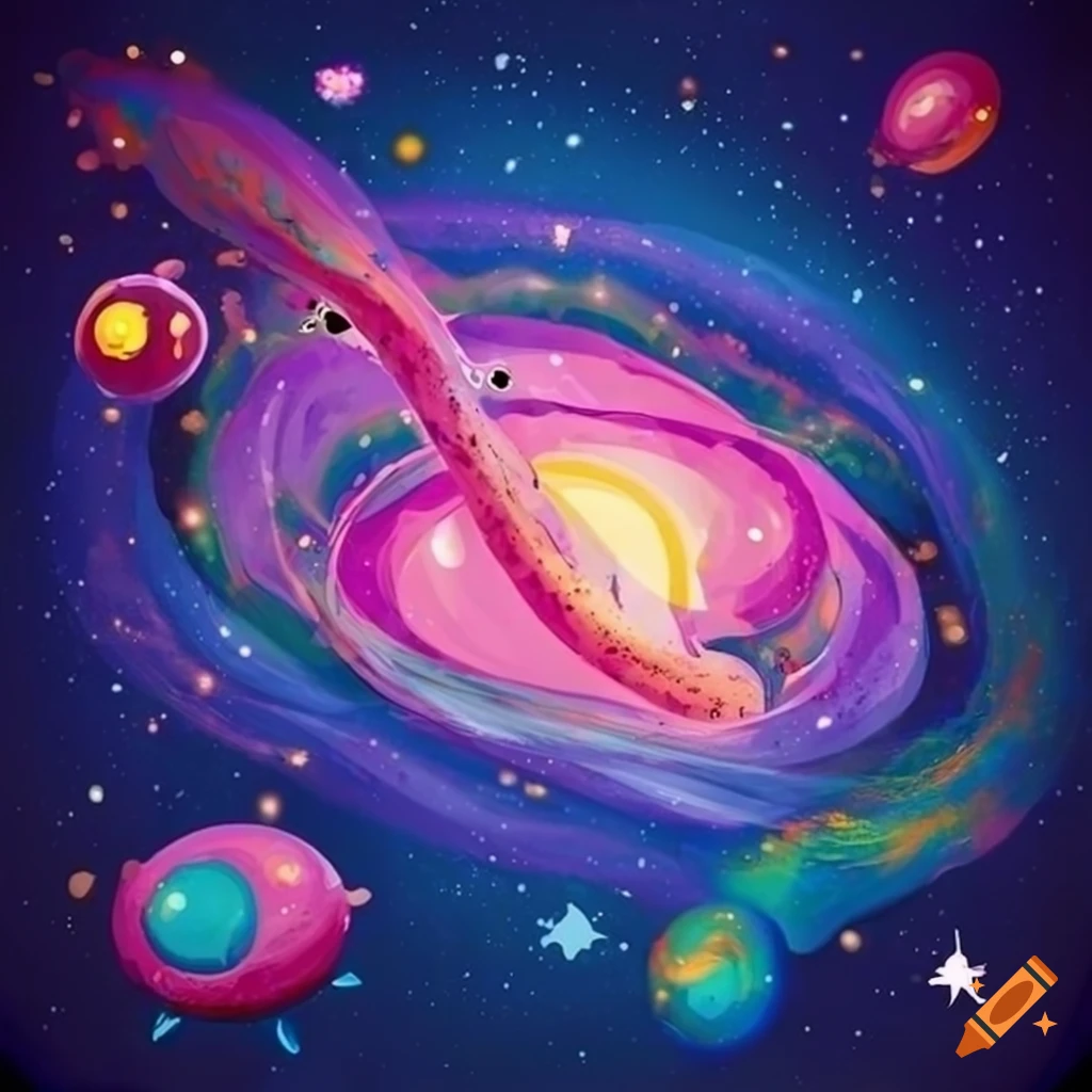 Vibrant cartoon illustration of the galaxy on Craiyon