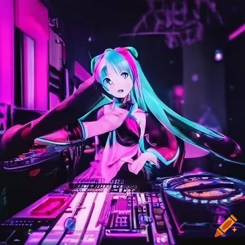 Hatsune miku djing with an aesthetic vibe on Craiyon