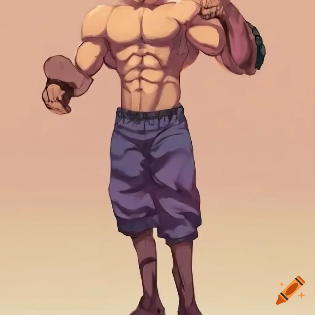 Muscular kid flexing in anime style artwork on Craiyon