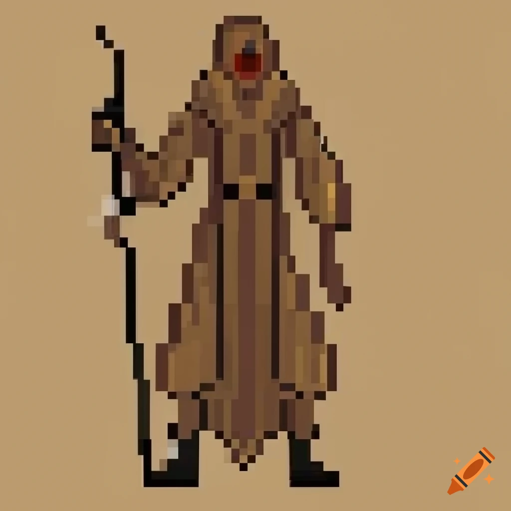 Pixel art of a desert nomad character on Craiyon