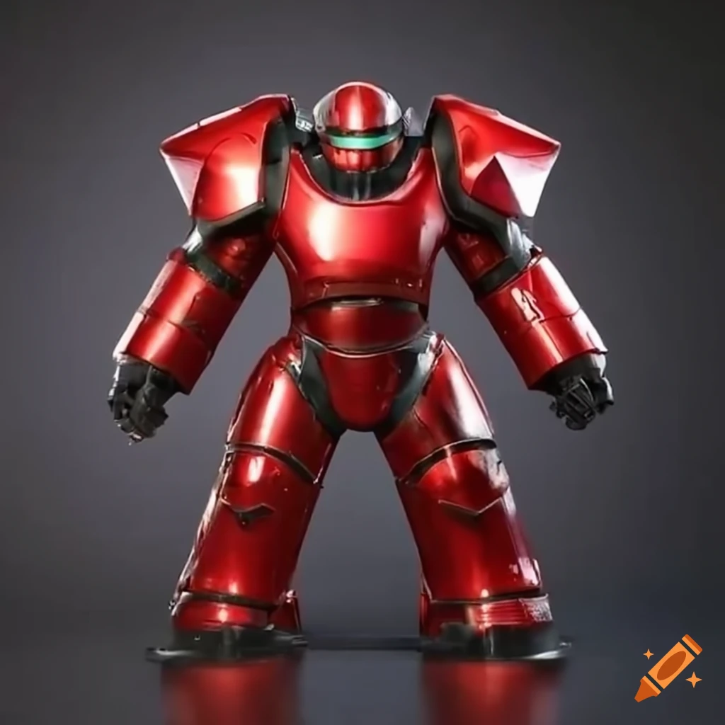 Full body power armor made of red crystals on Craiyon