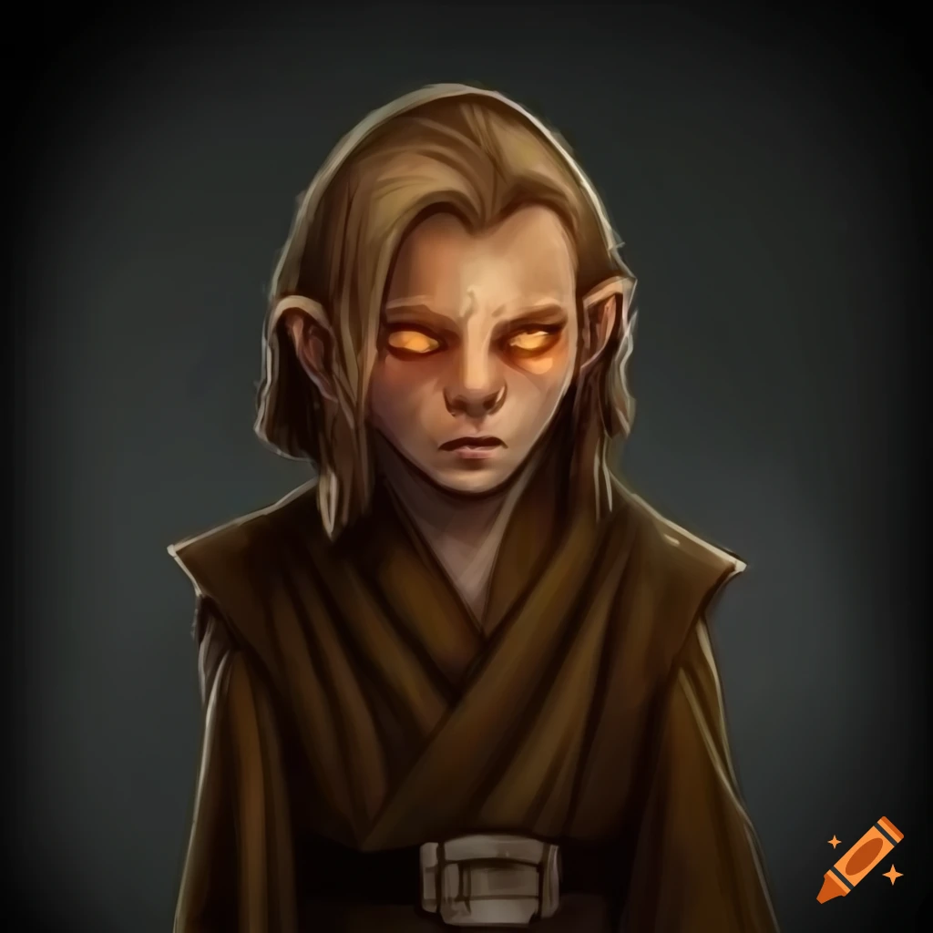 Halfling jedi with magical glow in eyes on Craiyon