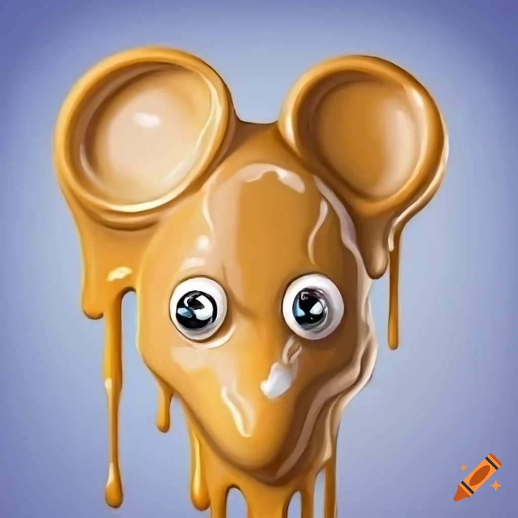 Scared storybook mouse made of liquid peanut butter in an oil painting ...