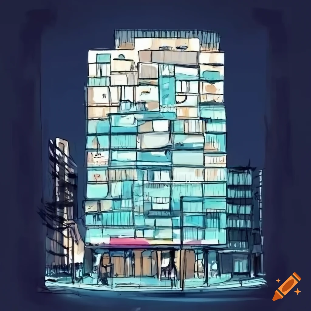 Tokyo building front view drawing on Craiyon