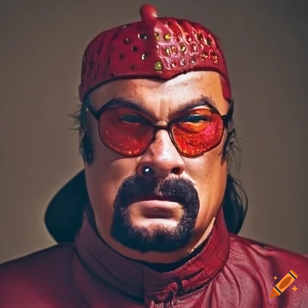 Steven Seagal wearing a strawberry cap on Craiyon