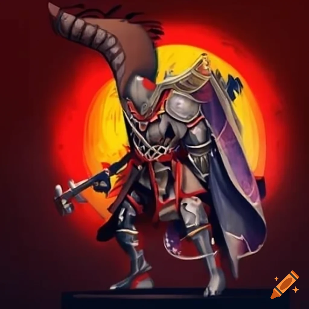 Valiant knight wielding a horn of valor adorned with spanish flags on ...