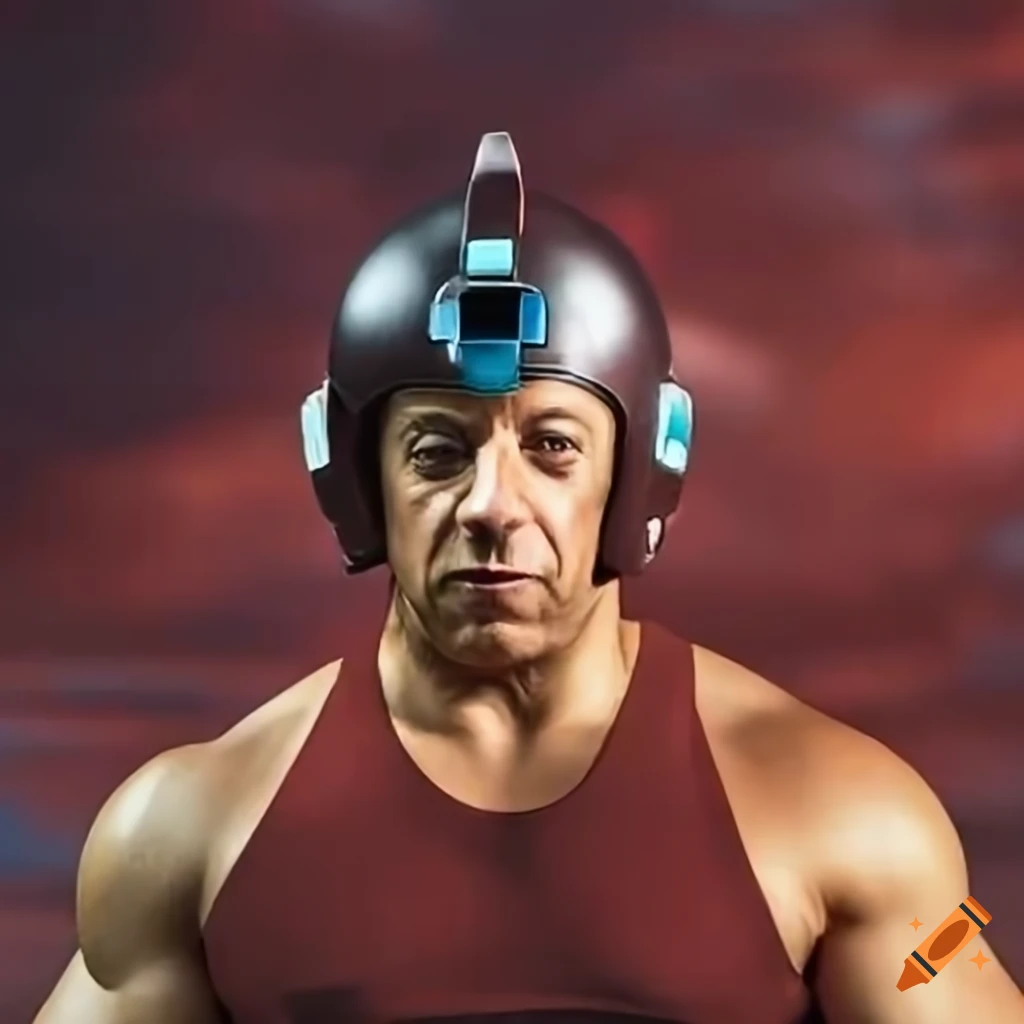 Vin Diesel with Megaman helmet in high resolution 4K on Craiyon