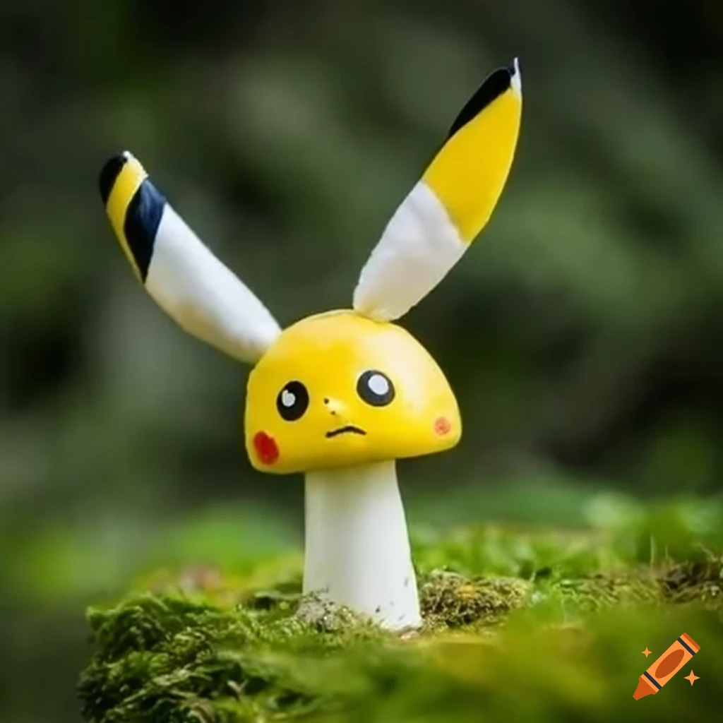 Enchanted mushroom with Pikachu ears in a whimsical setting on Craiyon