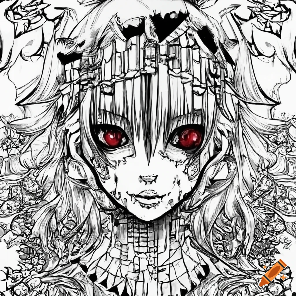 Horror-themed anime style black and white coloring pages album cover on ...