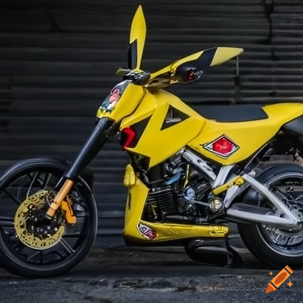 Pikachu motorcycle with pikachu ears in pikachu yellow color on Craiyon