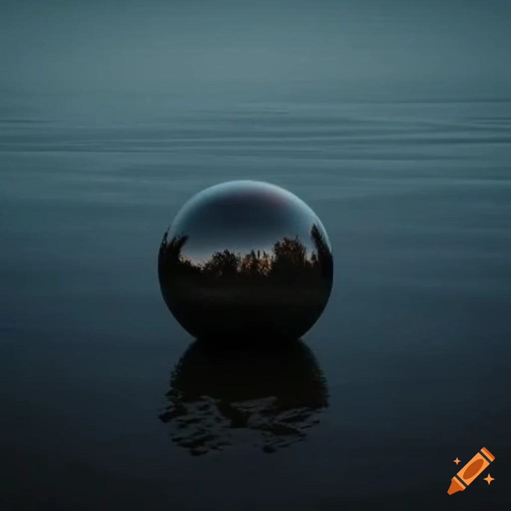 Silver chrome sphere in a natural landscape setting on Craiyon