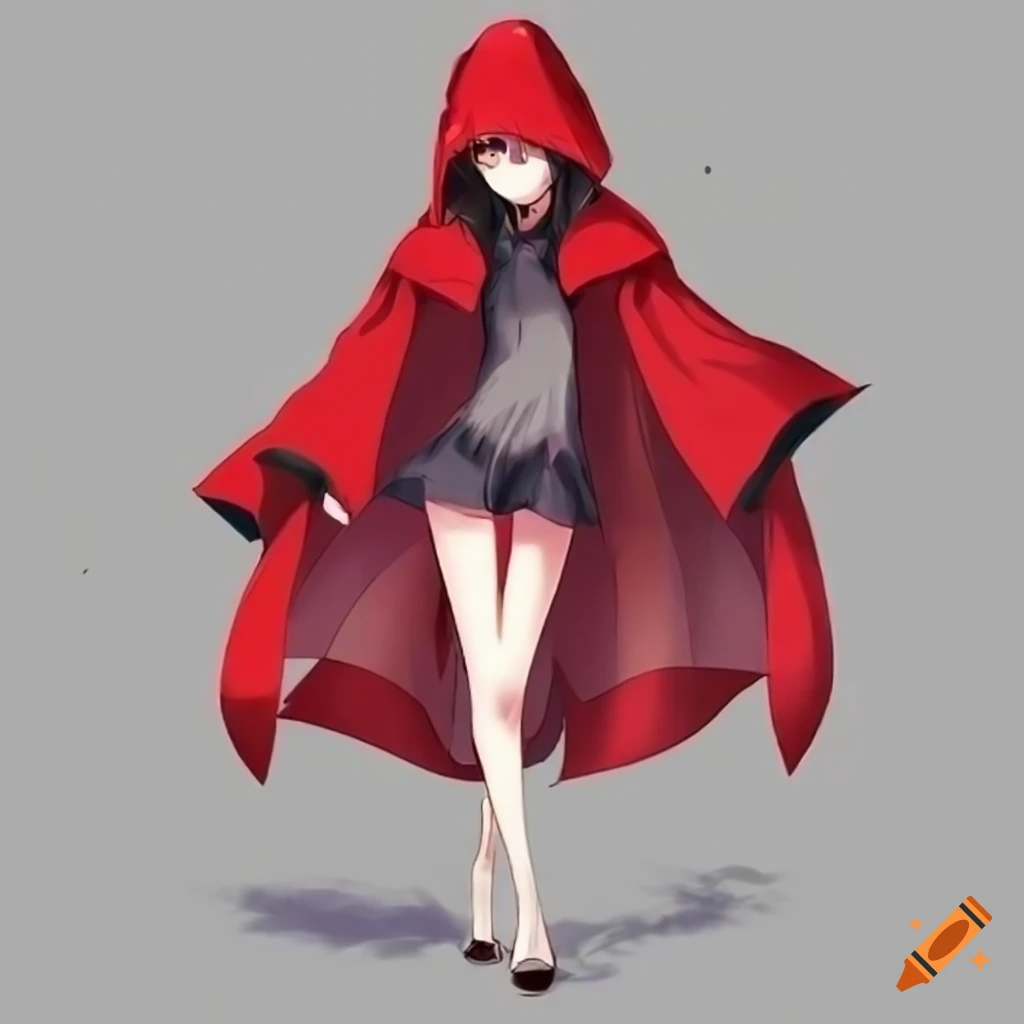 Anime girl wearing red hooded cape with wolf ears on Craiyon