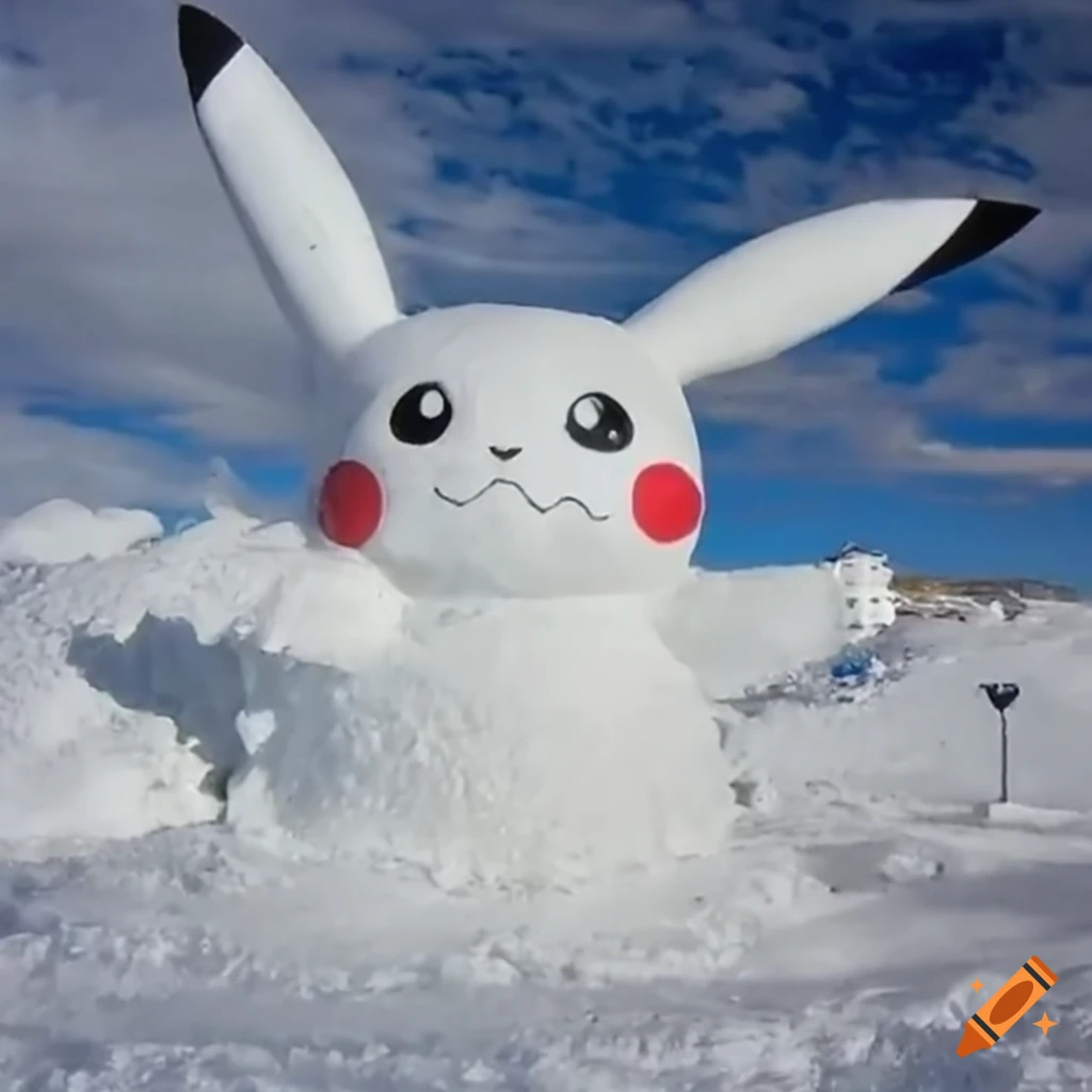 Pikachu snow sculpture in realistic raw photography on Craiyon
