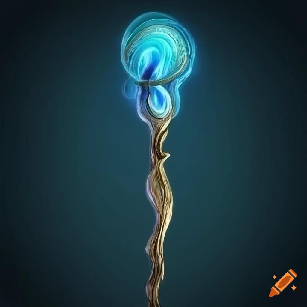 Beautifully crafted dnd staff with gray and gold woods around a blue ...