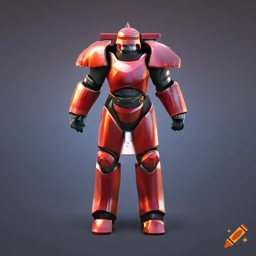 Full body power armor made of red crystals on Craiyon