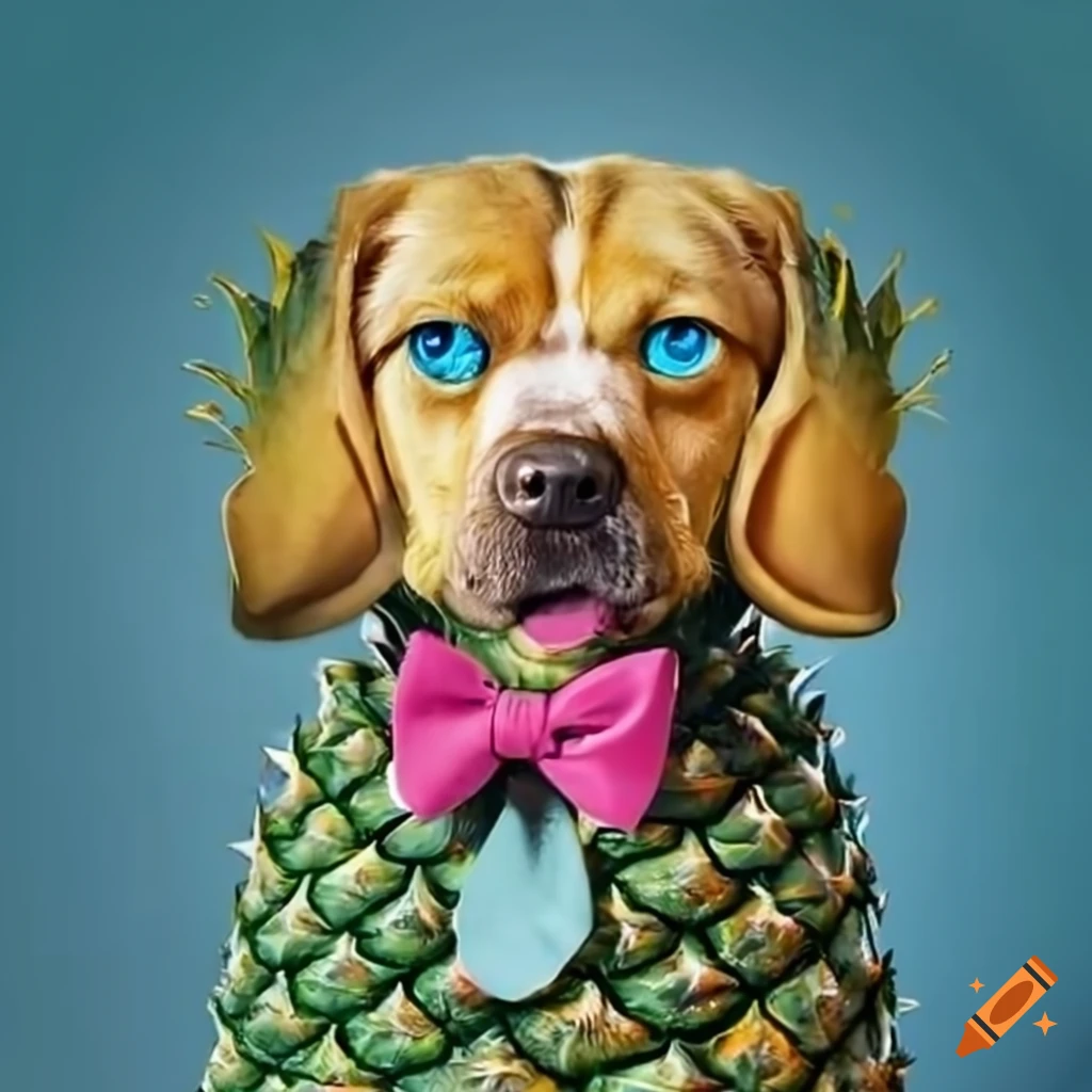 Giant dog pineapple with a bow tie and blue eyes on Craiyon