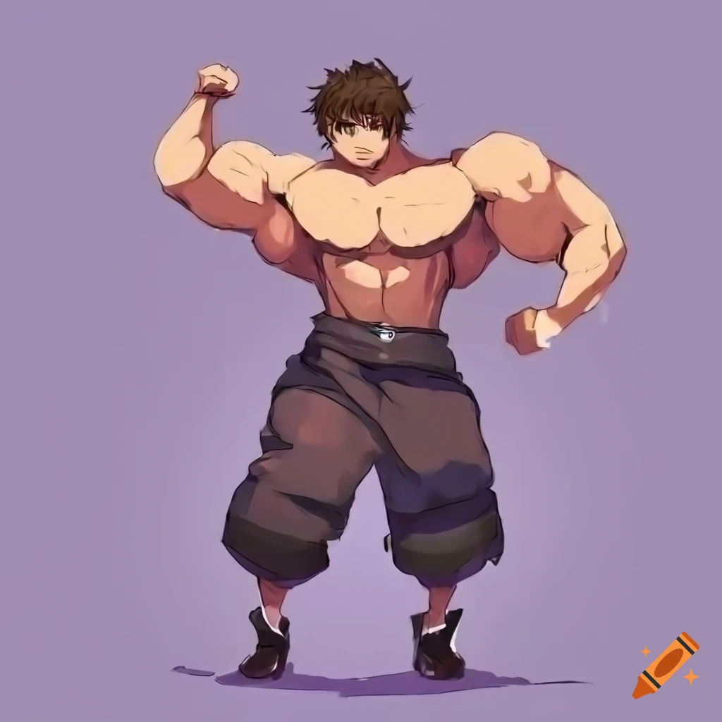 Muscular kid flexing in anime style artwork on Craiyon