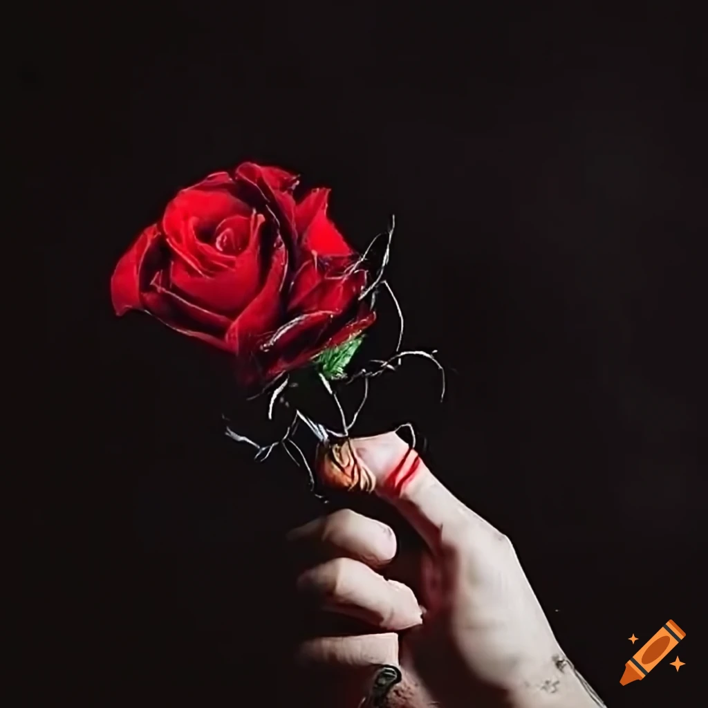 Emo theme with hand surrounded by barbed wire holding a fragile rose on ...