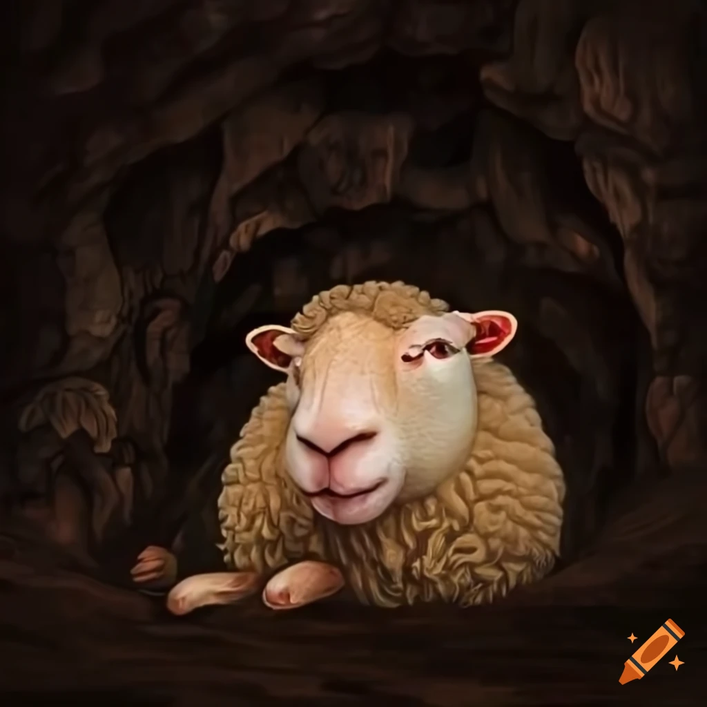 Sheep inside a cave on Craiyon