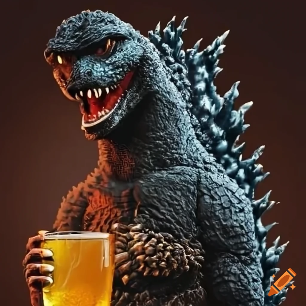 Godzilla enjoying a beer on Craiyon