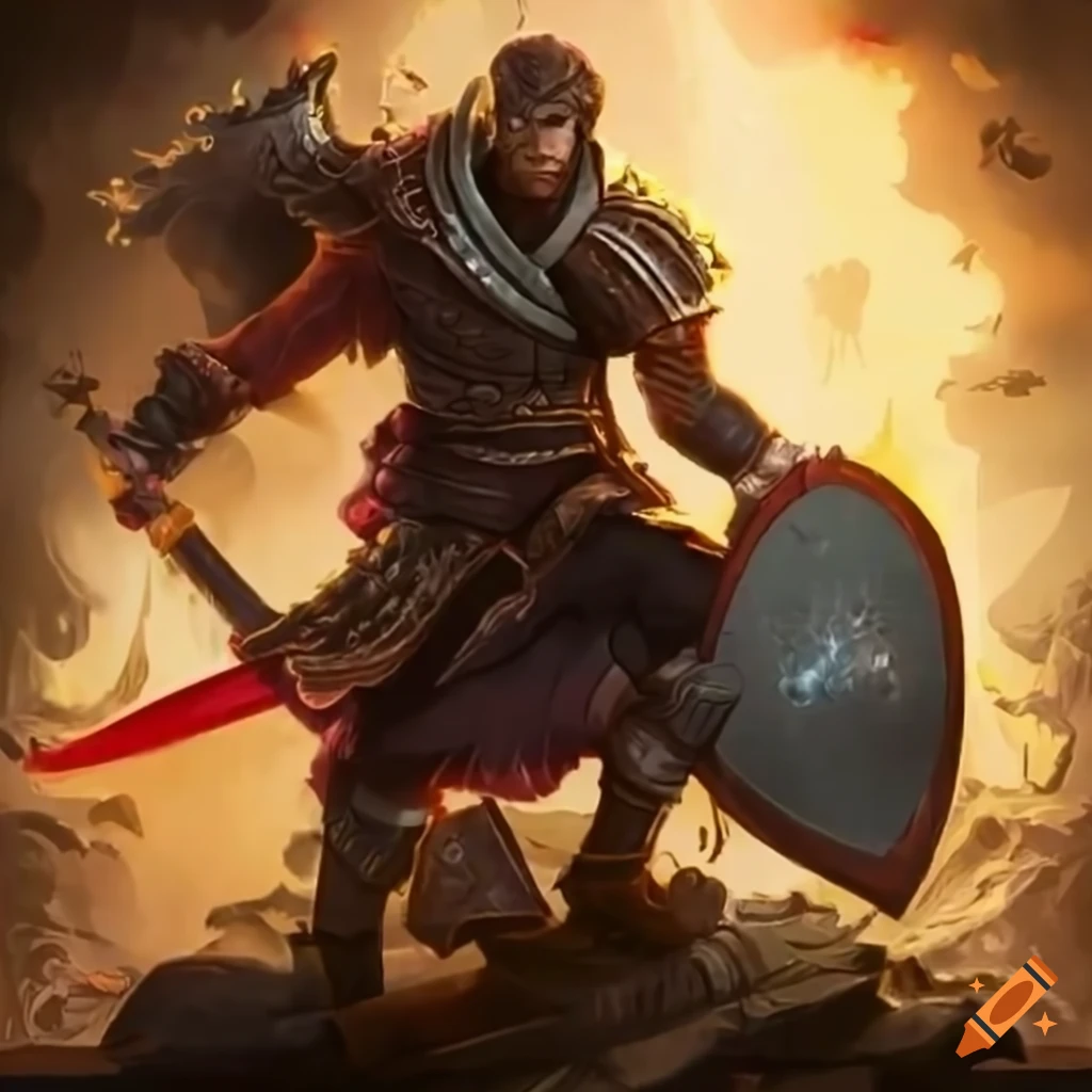 Fighter with axe and shield on a playing card on Craiyon