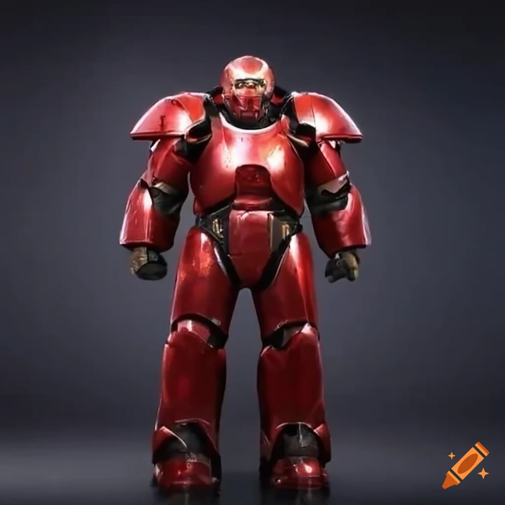 Full body power armor made of red crystals on Craiyon