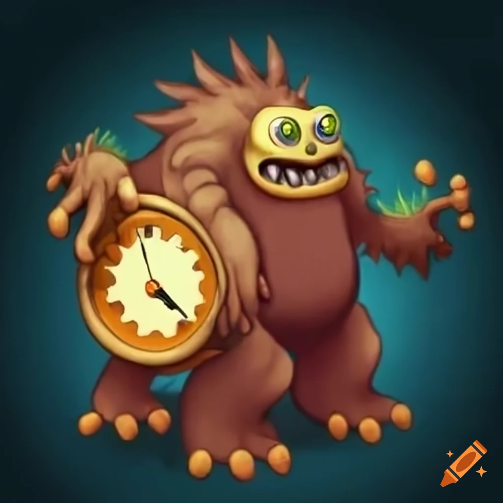 My Singing Monsters creature with a clock on its belly on Craiyon