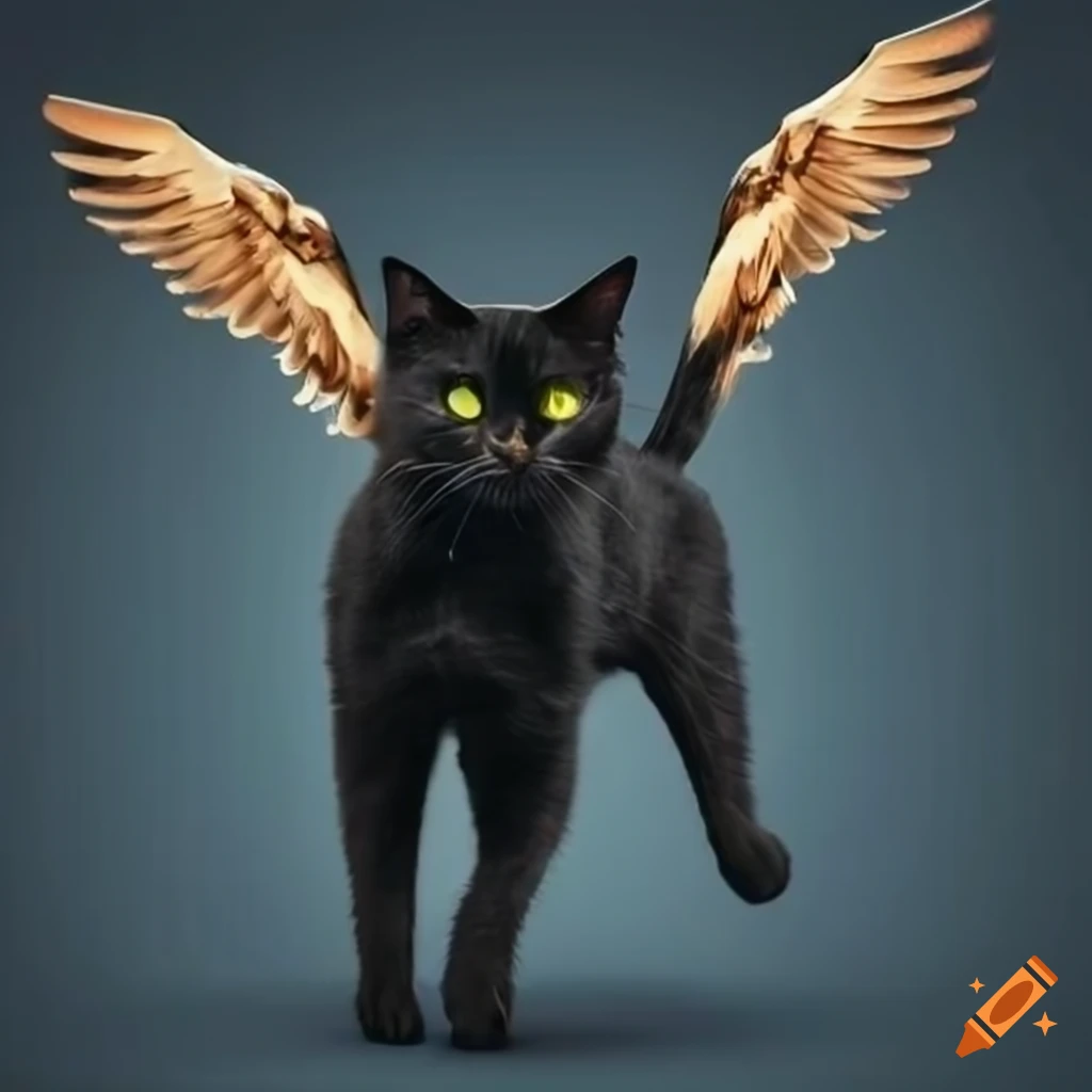 Black cat with wings flying on Craiyon