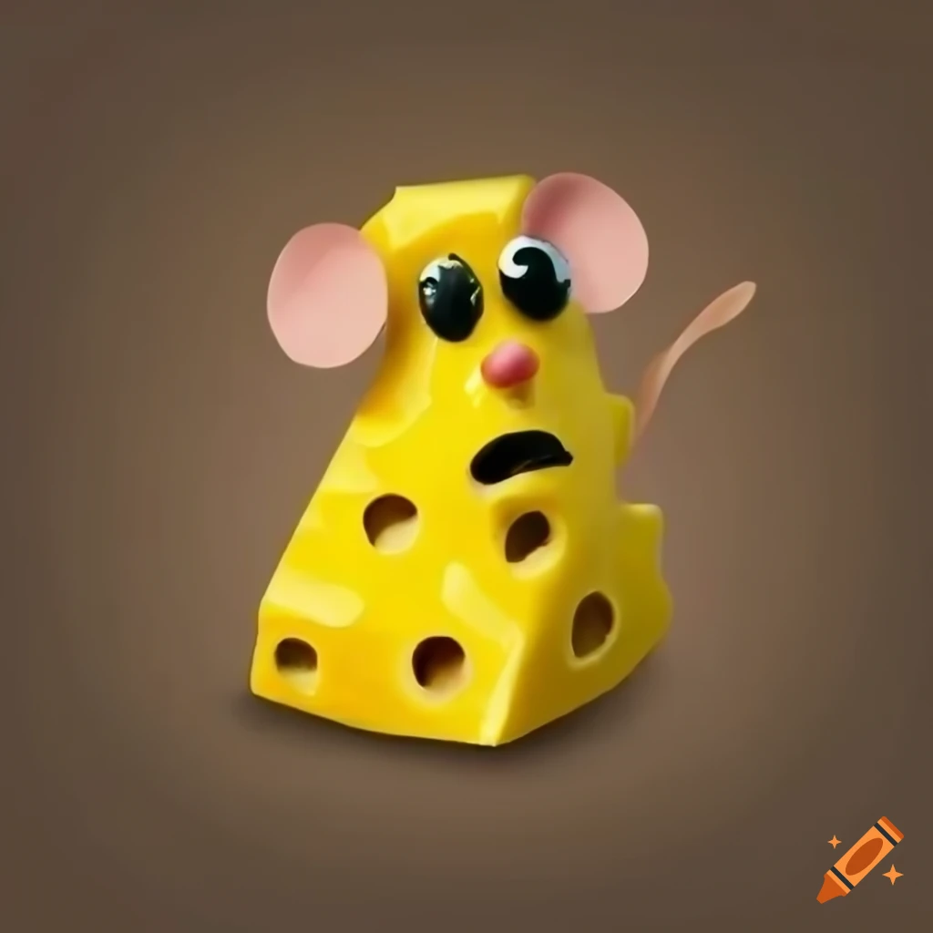 Cute scared cheese-shaped yellow mouse in oil painting style on Craiyon
