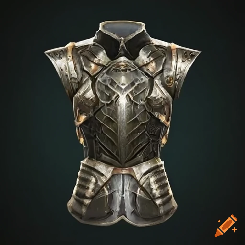Intricate front view of magical armor on Craiyon