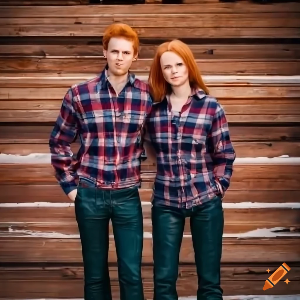 Ginger twins in country-plaid-shirt and highwaist-black-leather ...