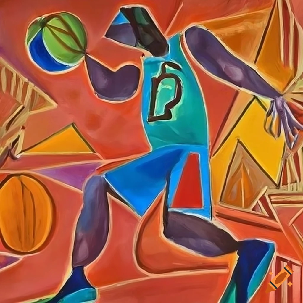 Pablo picasso artwork of a dynamic basketball player in vivid colors on ...