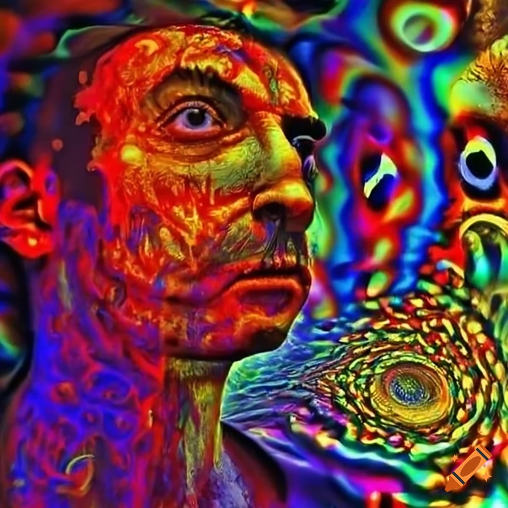 Man lost in psychedelic lsd hallucination on Craiyon