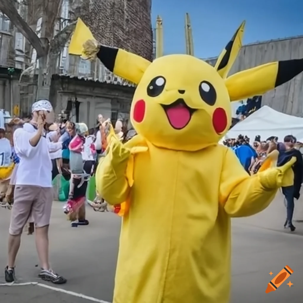 People in pikachu costumes at a fair on Craiyon