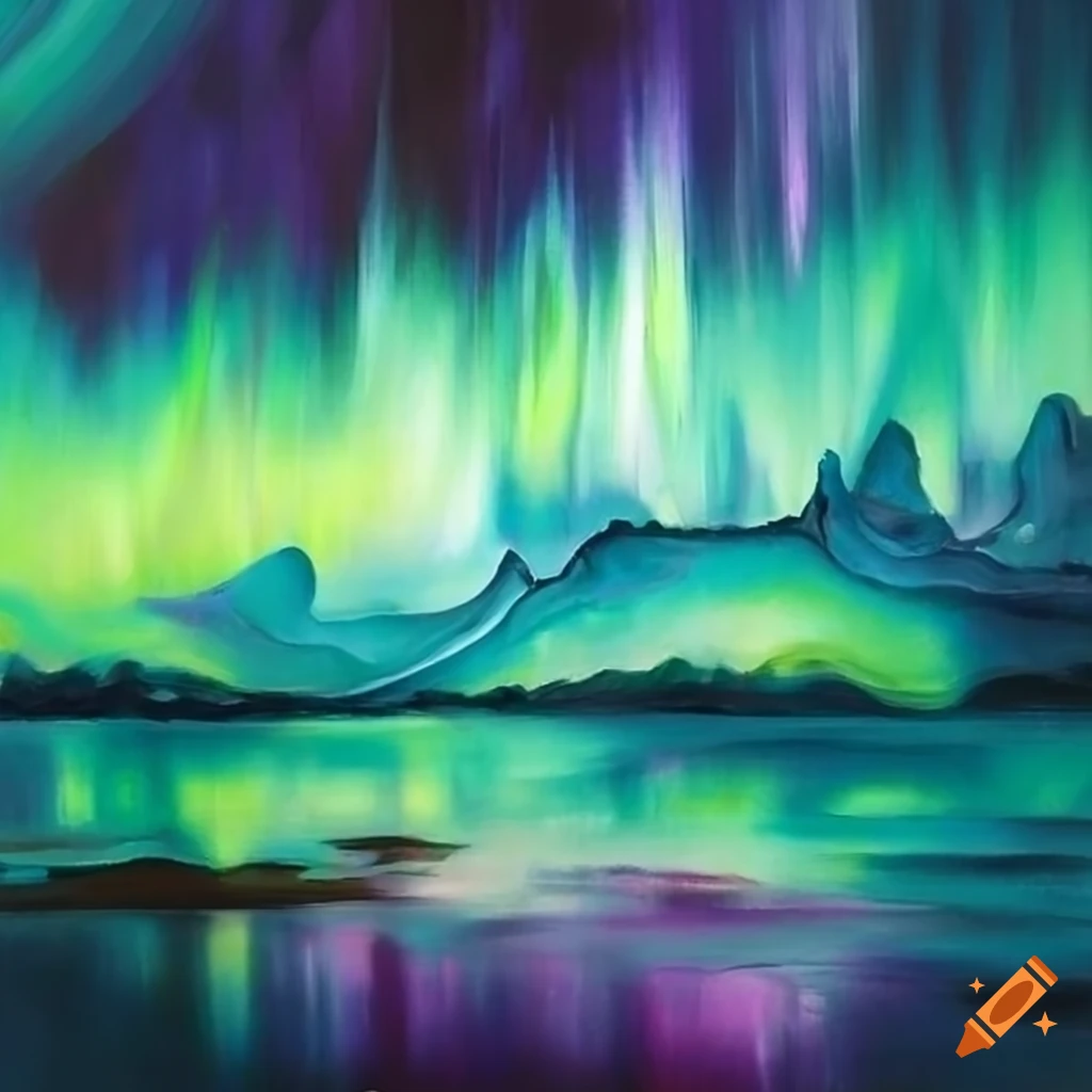 Sophisticated detailed patchwork depicting abstract aurora borealis on ...