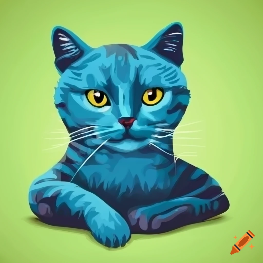 Vector art of a blue cat on a green background on Craiyon