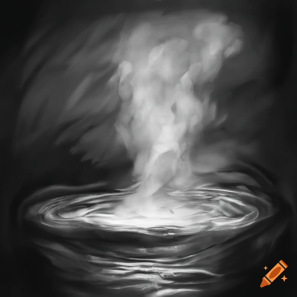 Boiling water in a stormy lake captured in charcoal art on Craiyon