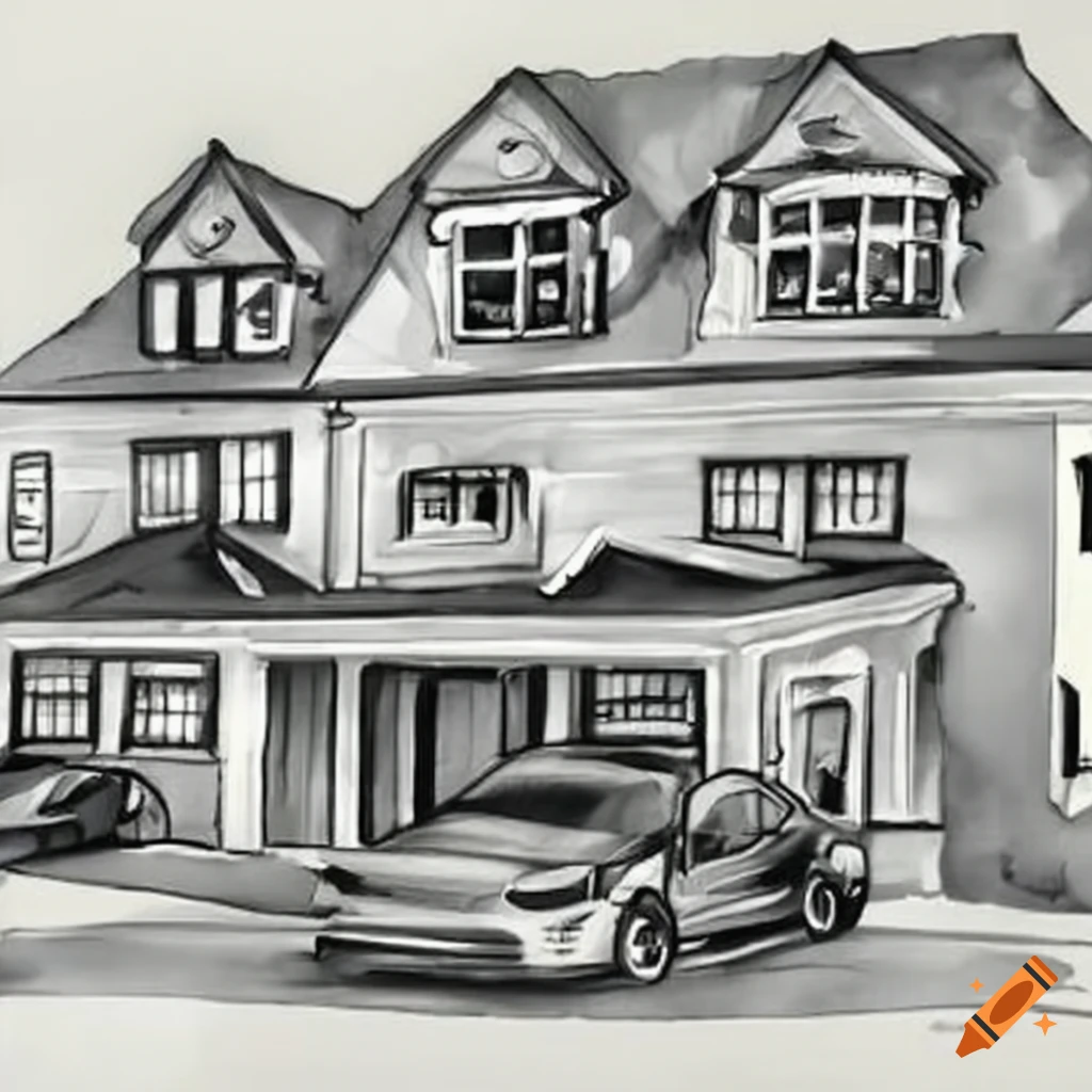 Nice House And Car Drawing