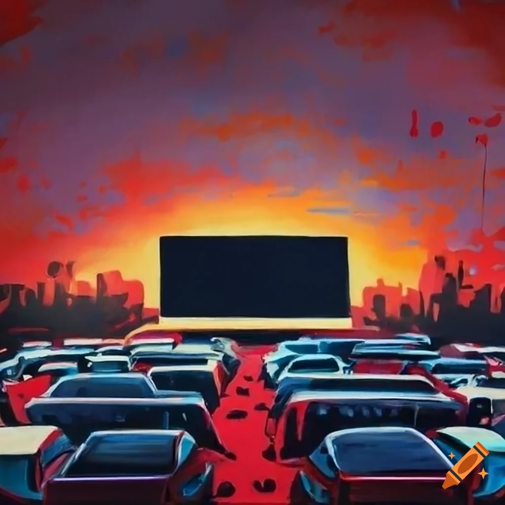 Abstract painting of a drive-in movie theater on Craiyon