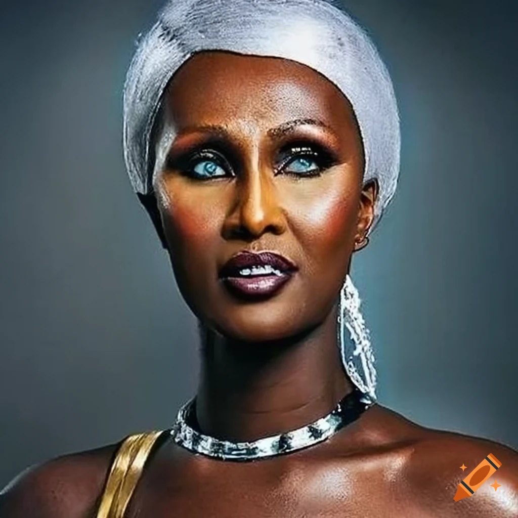 Iman as Storm at the X-Men mansion backyard on Craiyon