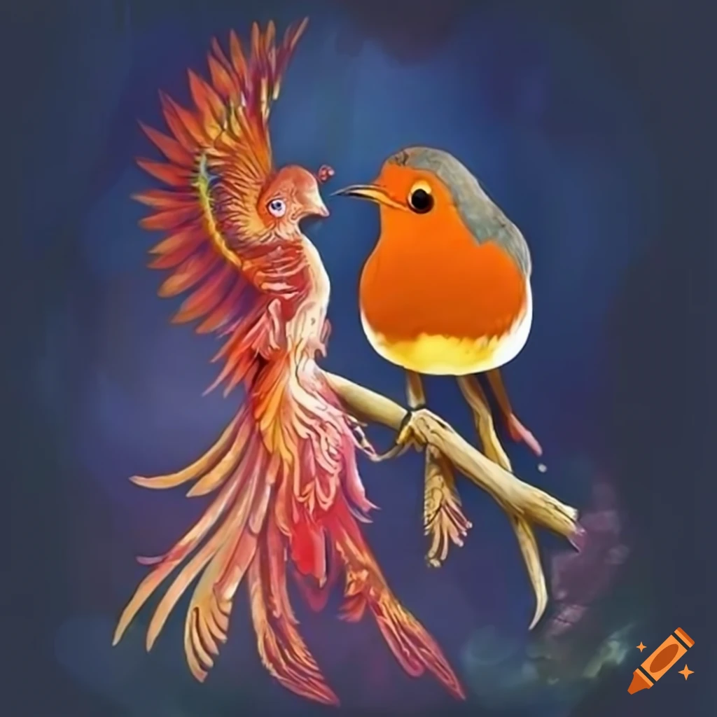 Robin and phoenix birds showing affection on Craiyon