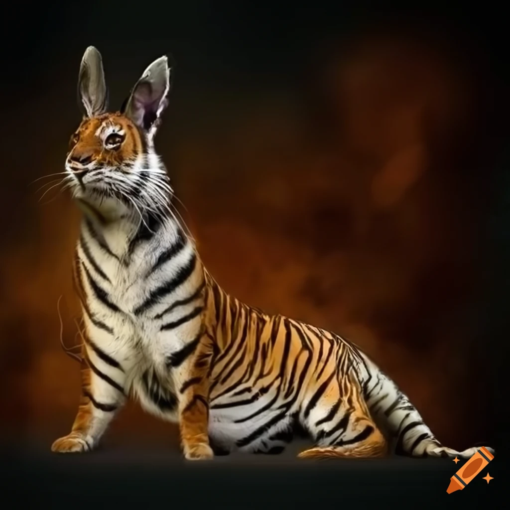 Creative digital illustration of a rabbit-tiger fusion on Craiyon