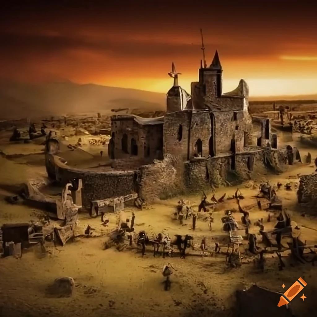 Scale model of a medieval battlefield on Craiyon