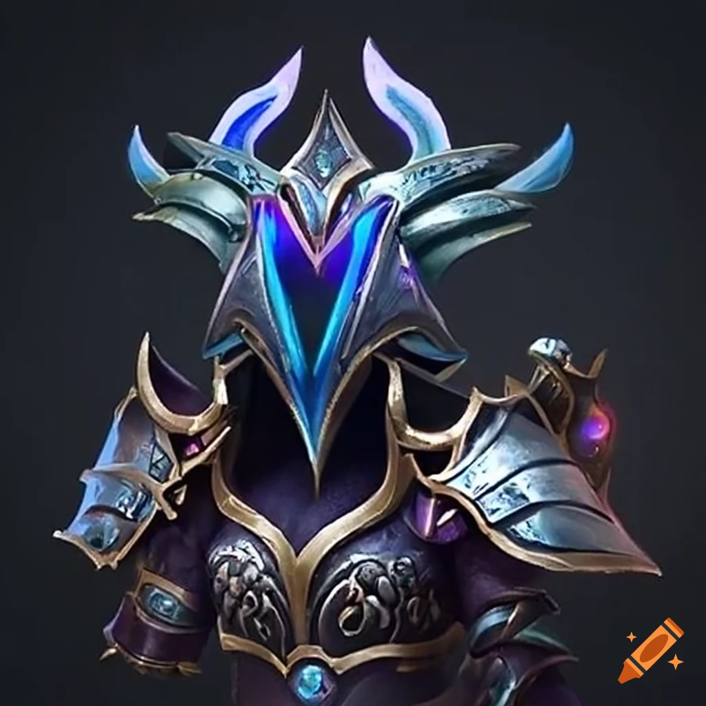 Elite champion raven in magic armor seen from the front on Craiyon