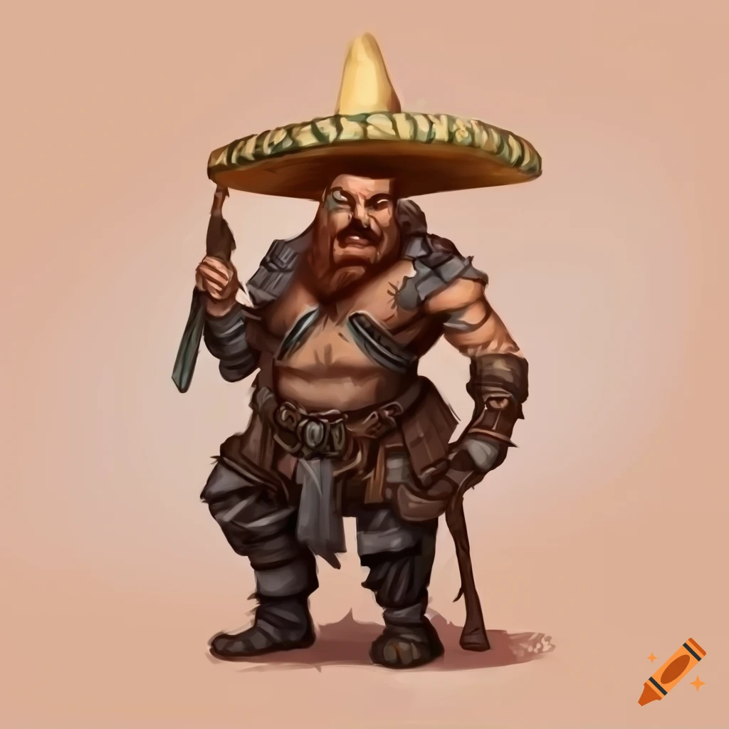 Dnd barbarian dwarf wearing a mexican sombrero on Craiyon