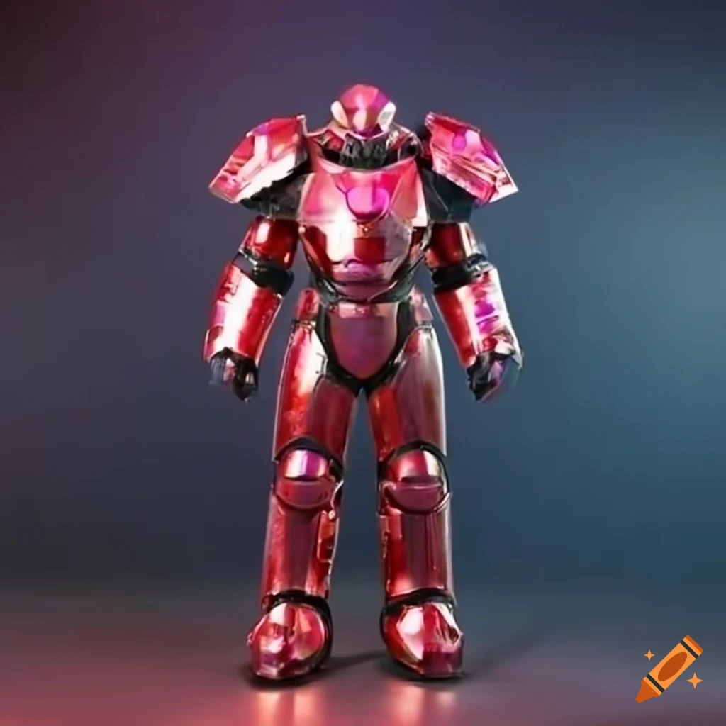 Full body power armor constructed of red crystals on Craiyon